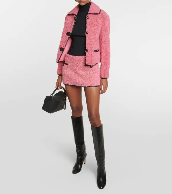 BLANCHA Leather-trimmed Shearling Miniskirt