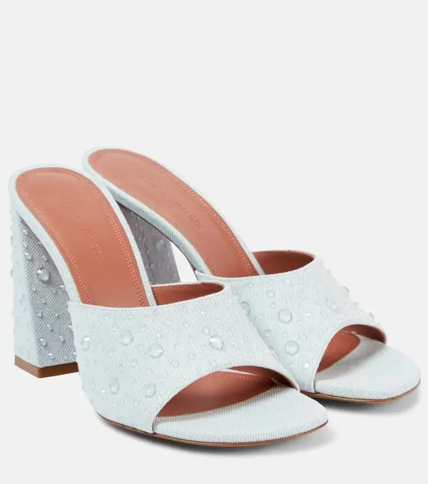 Amina Muaddi Brigitte 95 Denim Mules - Blue