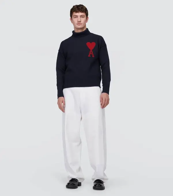 AMI Paris De Coeur Virgin Wool Turtleneck Sweater - Blue