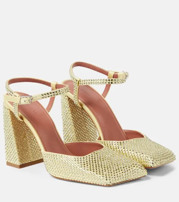 Amina Muaddi Charlotte 95 Crystal-embellished Pumps - Yellow