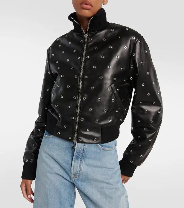 Alaïa Studded Leather Bomber Jacket
