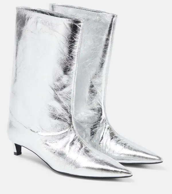 JIL SANDER Metallic Leather Ankle Boots - Silver