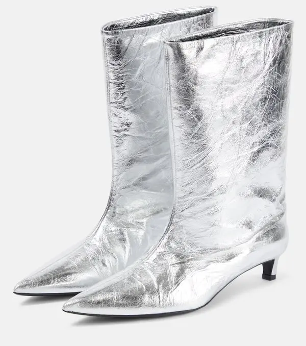 JIL SANDER Metallic Leather Ankle Boots - Silver