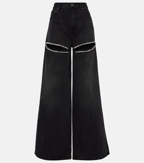 AREA Crystal-embellished Wide-leg Jeans