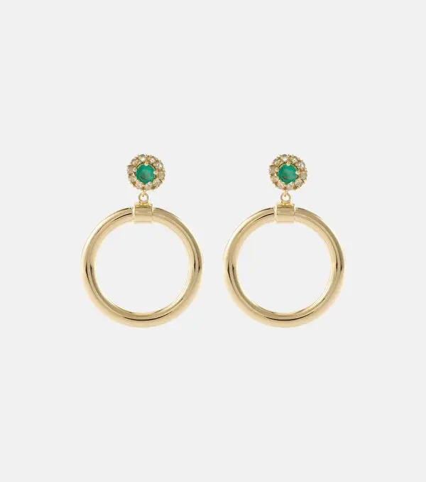 Ileana Makri Endless 18kt Yellow Hoop Earrings With Emeralds And Diamonds - Gold