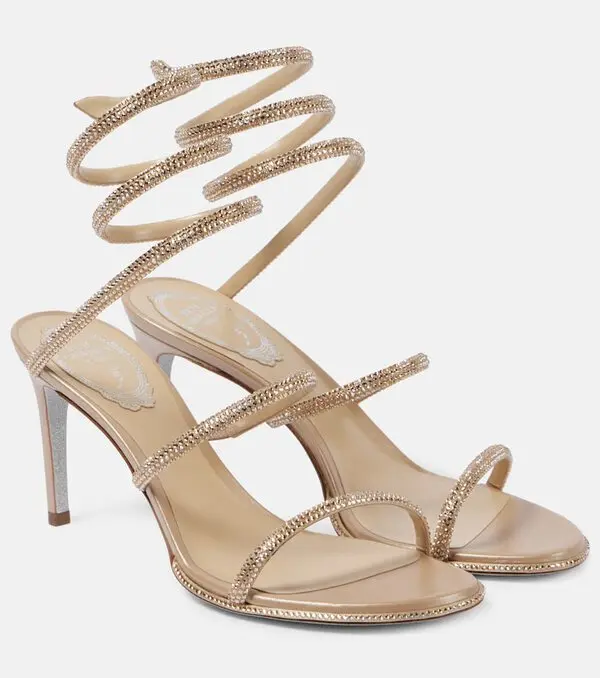 Rene Caovilla Embellished Satin Sandals - Beige