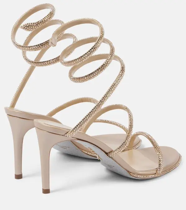 Rene Caovilla Embellished Satin Sandals - Beige