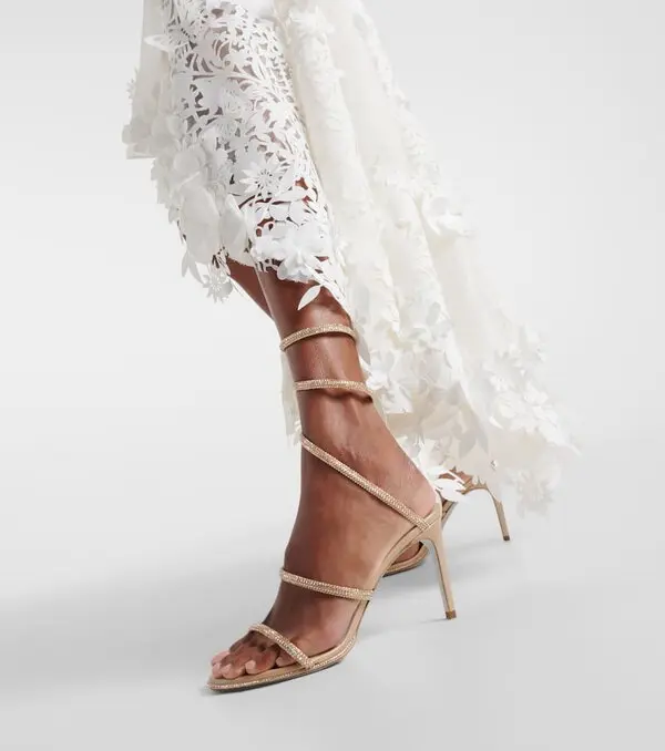 Rene Caovilla Embellished Satin Sandals - Beige