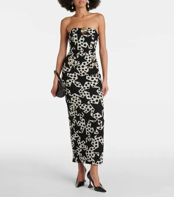 AREA Crystal-embellished Jacquard Maxi Dress
