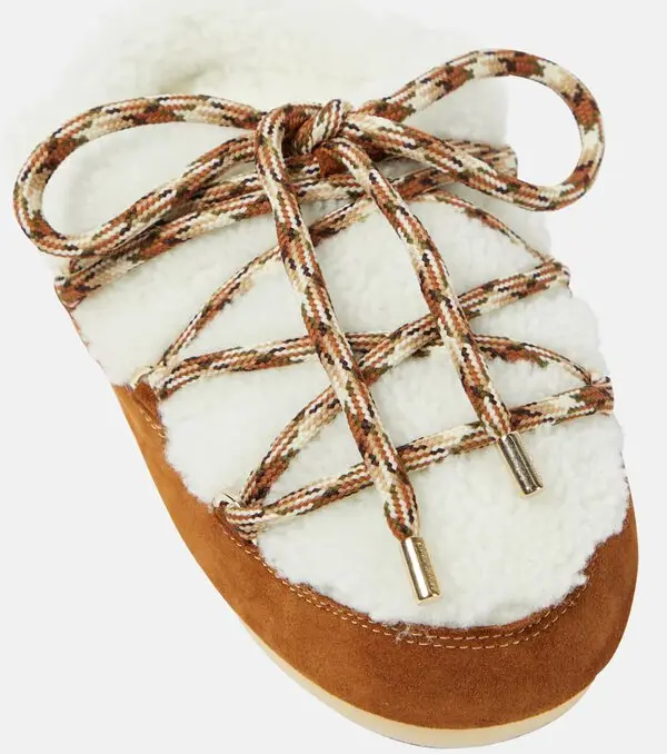 Moon Boot Suede-trimmed Shearling Mules - White