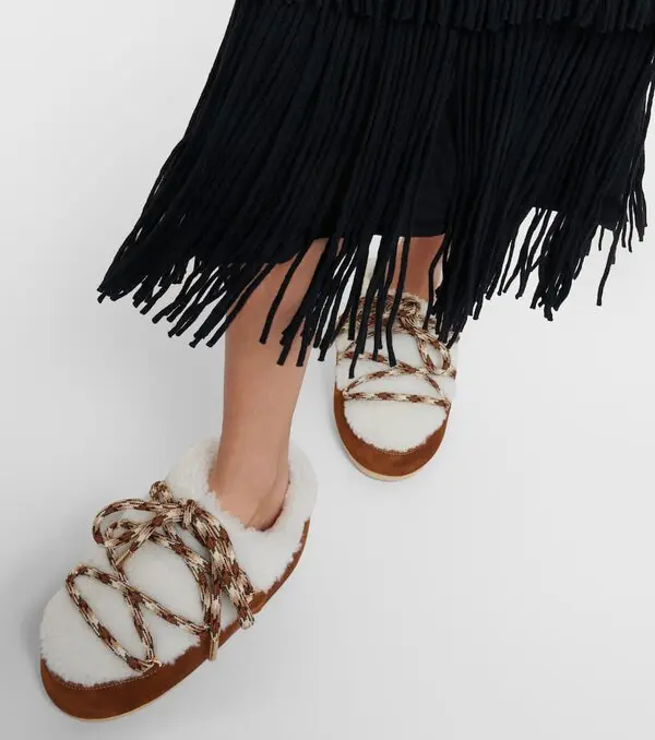 Moon Boot Suede-trimmed Shearling Mules - White