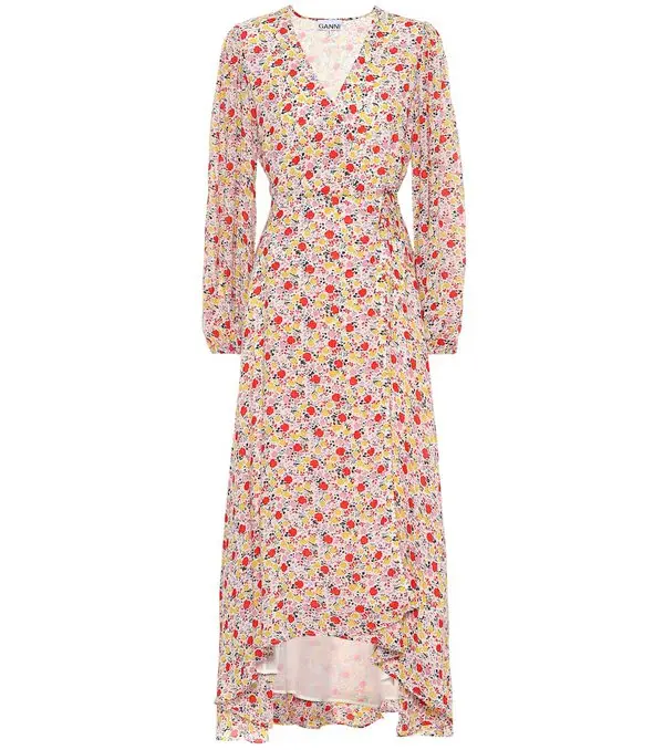 GANNI Floral Georgette Wrap Dress
