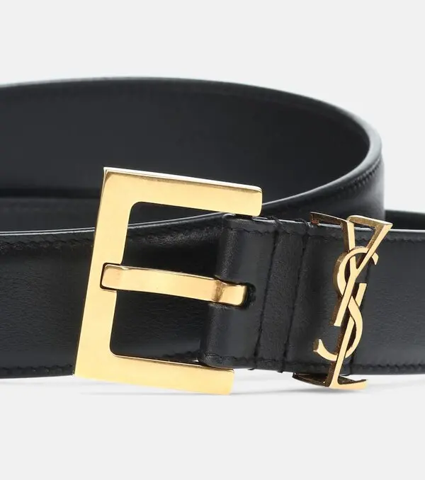 Saint Laurent Cassandre Leather Belt - Black
