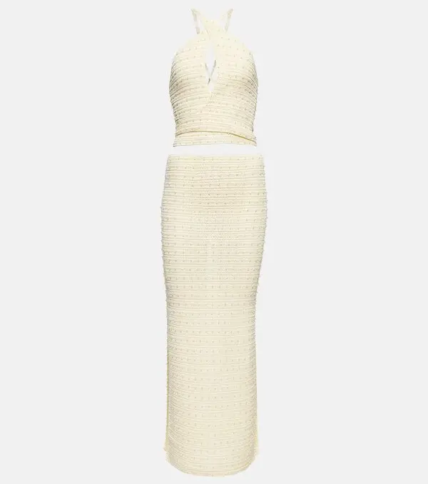 AYA MUSE Veluti Embellished Crochet Maxi Dress - Beige