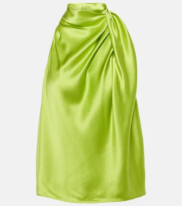THE SEI Draped High-neck Silk Satin Top - Green