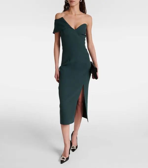 Safiyaa Asymmetric Crepe Midi Dress