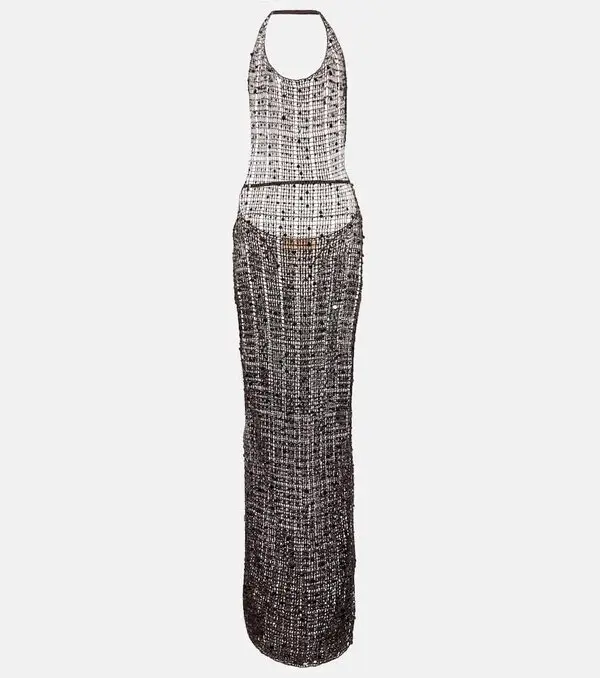 AYA MUSE Cutout Sequined Maxi Dress - Black