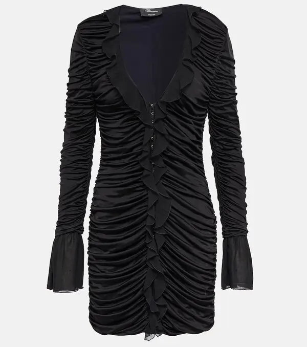 Blumarine Deep V-neck Ruched Minidress