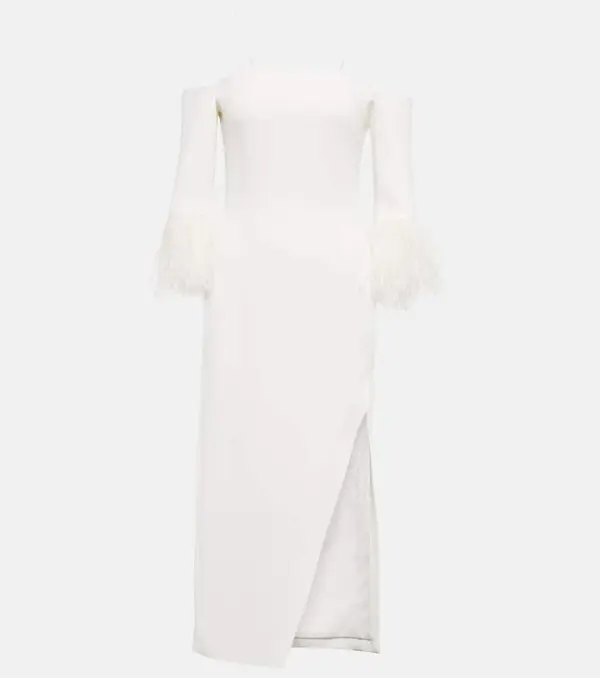 David Koma Feather-trimmed Midi Dress - White
