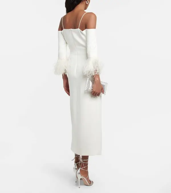 David Koma Feather-trimmed Midi Dress