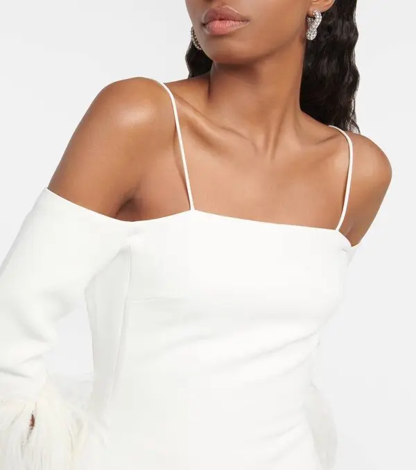 David Koma Feather-trimmed Midi Dress
