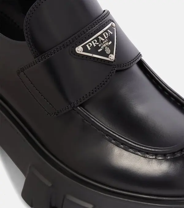 Prada Monolith Brushed Leather Loafers - Black