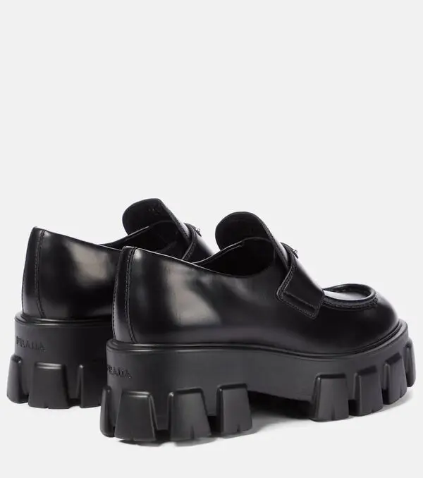 Prada Monolith Brushed Leather Loafers - Black