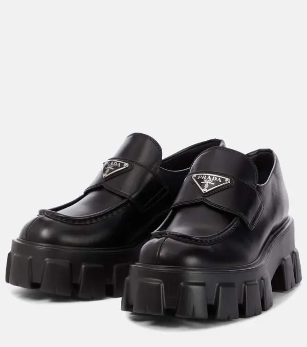 Prada Monolith Brushed Leather Loafers - Black