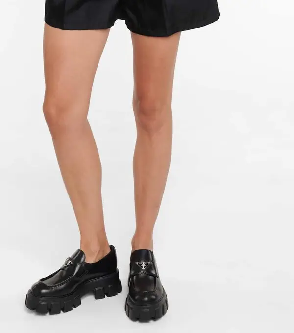Prada Monolith Brushed Leather Loafers - Black