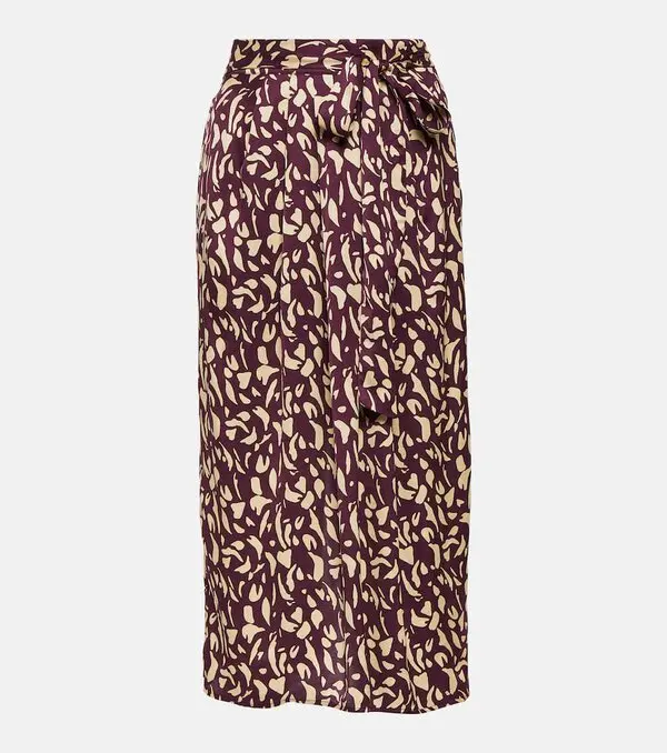 Velvet By Graham & Spencer Juno Printed Satin Midi Skirt - Multicoloured