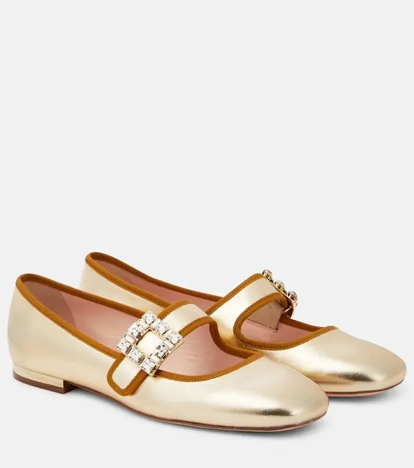 ROGER VIVIER Tres Vivier Metallic Leather Ballet Flats - Gold