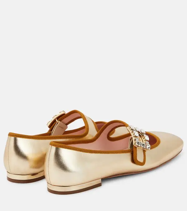 ROGER VIVIER Tres Vivier Metallic Leather Ballet Flats - Gold