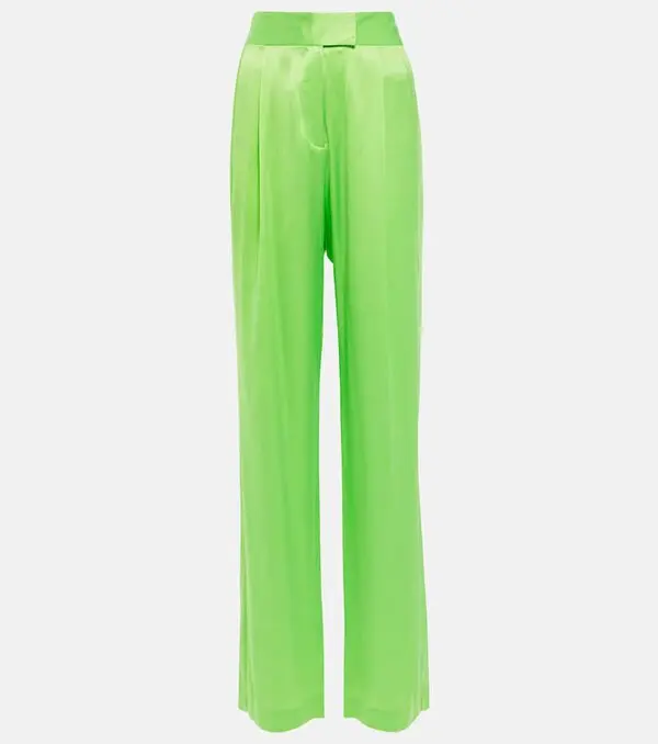 THE SEI High-rise Wide-leg Silk Satin Trousers - Green