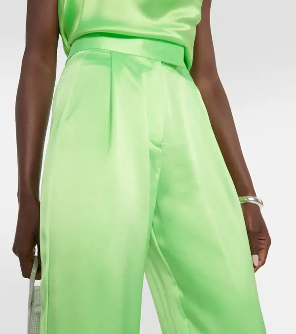 THE SEI High-rise Wide-leg Silk Satin Trousers - Green