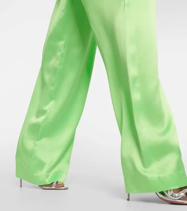 THE SEI High-rise Wide-leg Silk Satin Trousers - Green