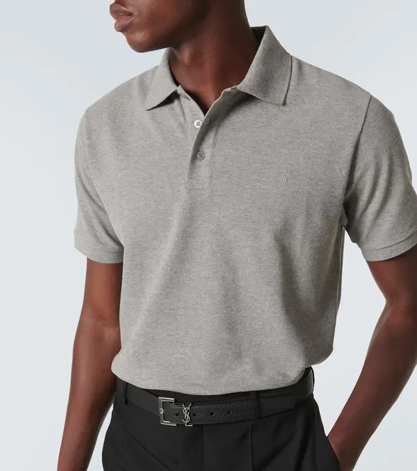 Saint Laurent Cassandre Cotton-blend Pique T-shirt - Grey
