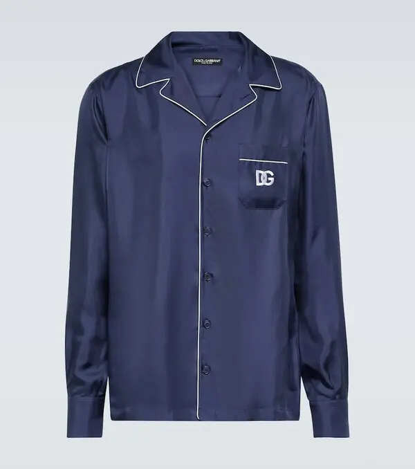 Dolce & Gabbana Embroidered Silk Pajama Shirt - Blue