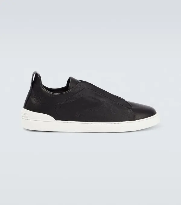 Zegna Triple Stitch Leather Sneakers - Black