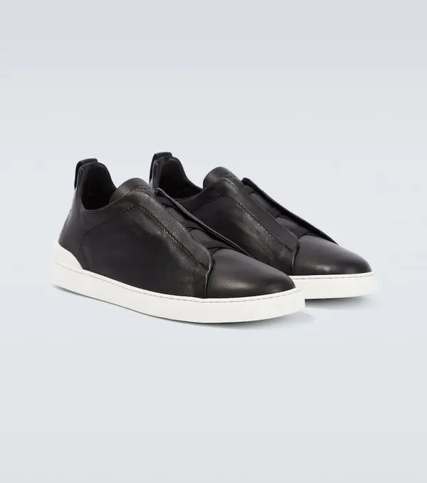 Zegna Triple Stitch Leather Sneakers - Black