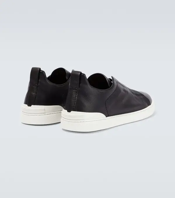 Zegna Triple Stitch Leather Sneakers - Black