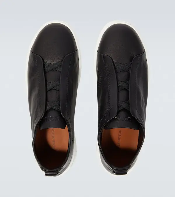 Zegna Triple Stitch Leather Sneakers - Black