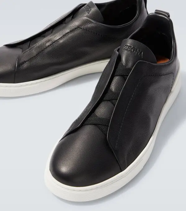 Zegna Triple Stitch Leather Sneakers - Black