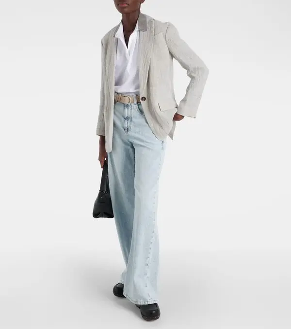 Brunello Cucinelli Oversized V-neck Linen-blend Blazer