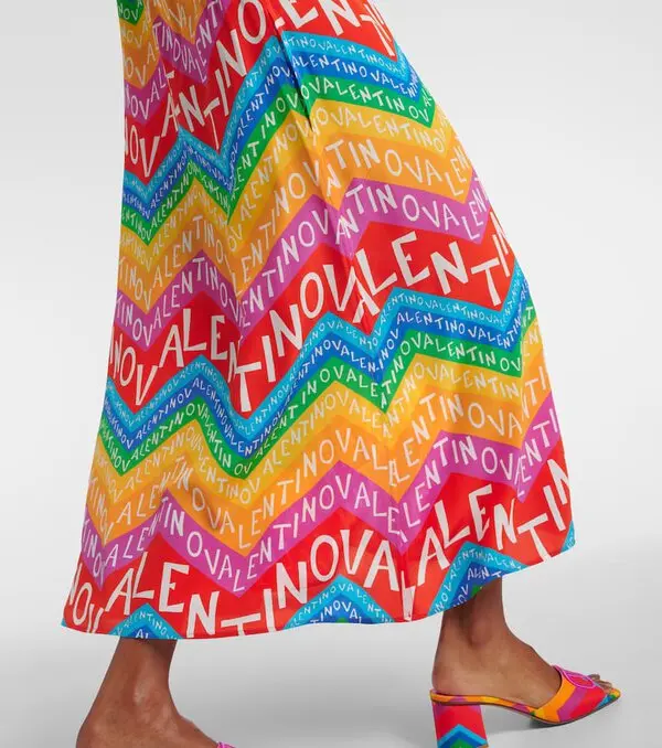 Valentino Garavani Logo One-shoulder Silk Midi Dress
