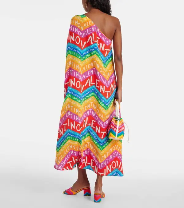 Valentino Garavani Logo One-shoulder Silk Midi Dress