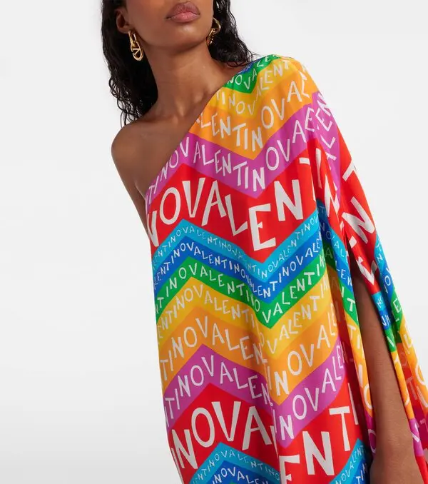 Valentino Garavani Logo One-shoulder Silk Midi Dress