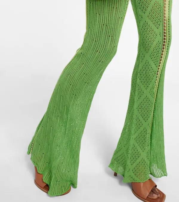 ROBERTA EINER Disco High-rise Flared Cotton Pants - Green