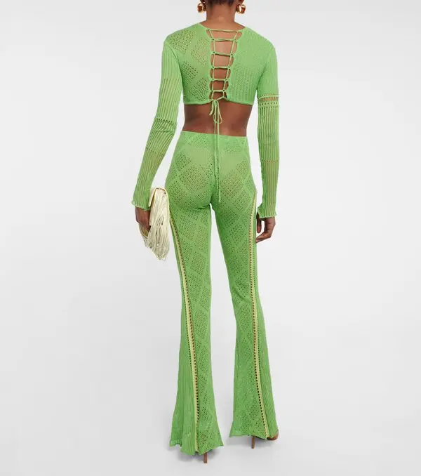 ROBERTA EINER Disco High-rise Flared Cotton Pants - Green