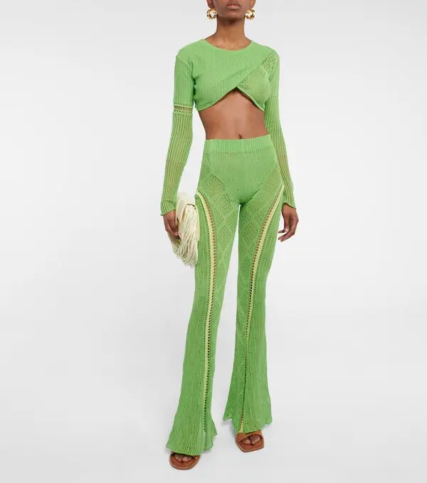 ROBERTA EINER Disco High-rise Flared Cotton Pants - Green