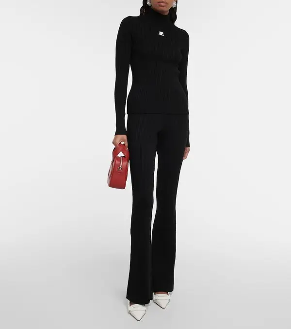 COURREGES Logo Ribbed-knit Turtleneck Sweater